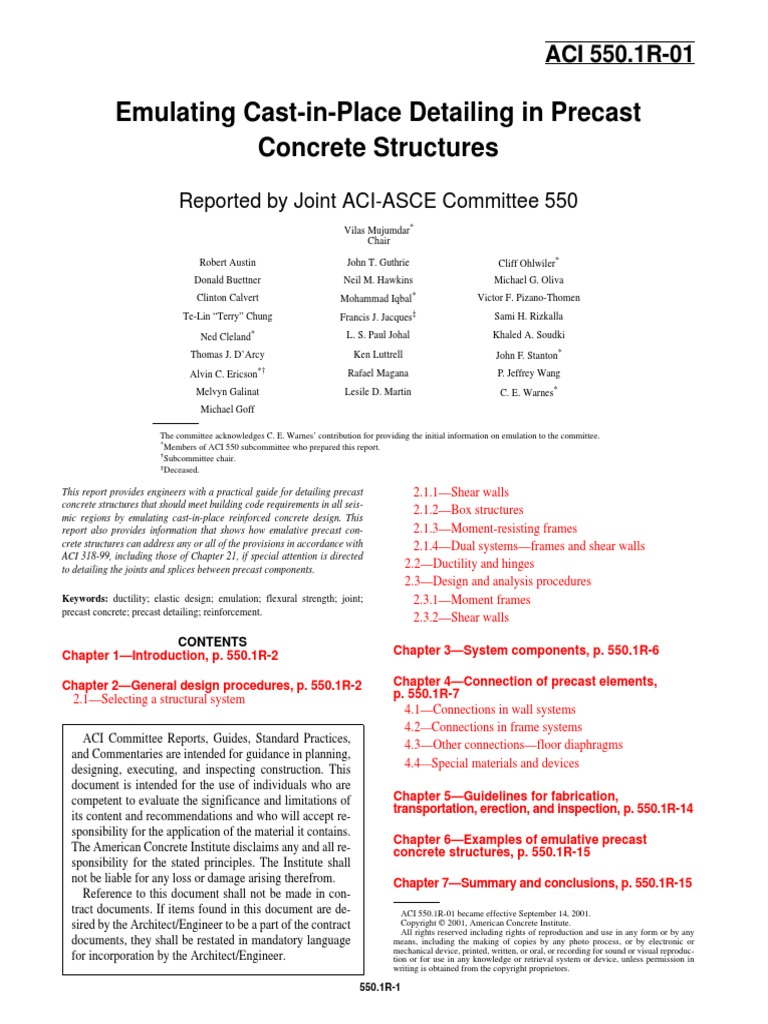 ACI 550.1R-01 Emulating Cast-In-Place Detailing in Precast Concrete ...
