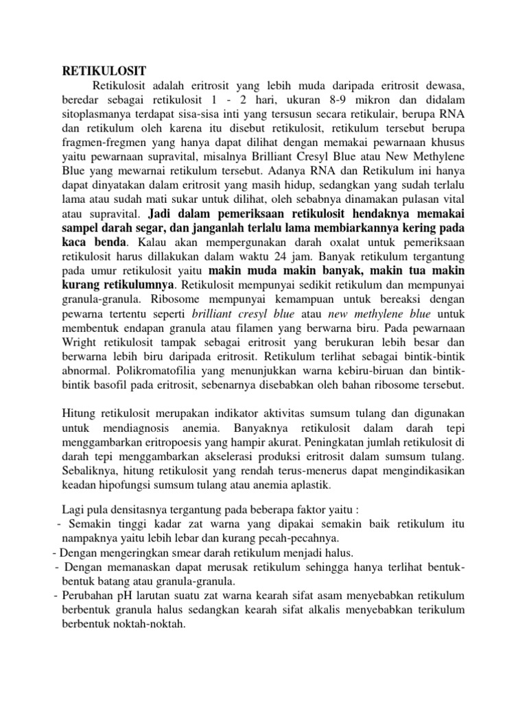Pembahasan Retikulosit | PDF | Kesehatan Holistik | Sains & Matematika