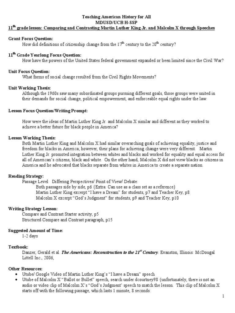 MLK vs. Malcolm X: Speech Analysis | PDF | Martin Luther King Jr ...