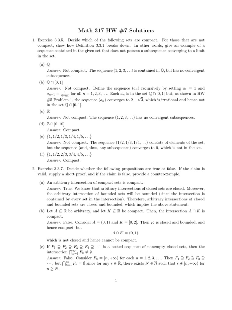 Math Analysis Homework | PDF | Compact Space | Sequence
