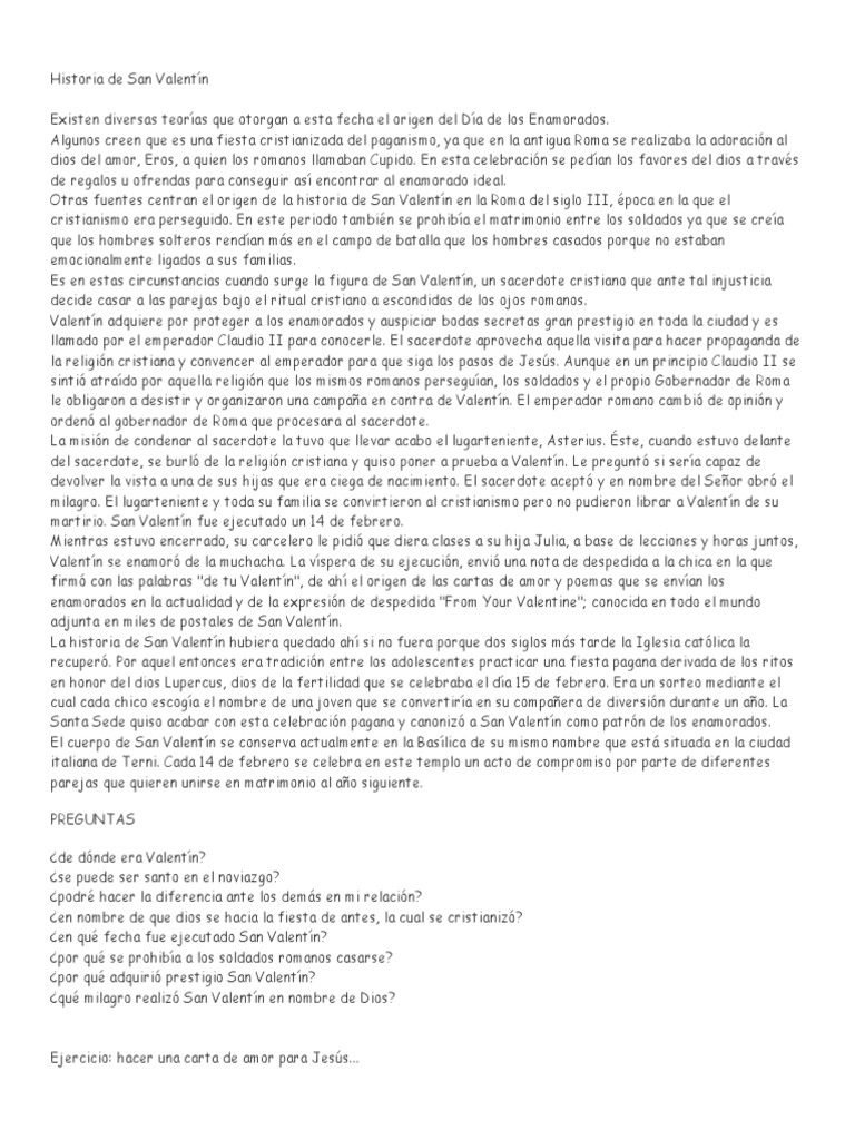 Historia de San Valentín | PDF | día de San Valentín | Religión y creencia