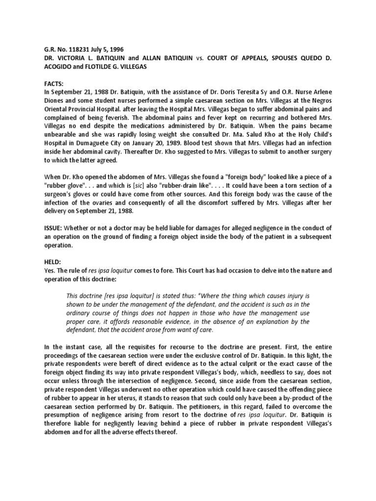2 - Batiquin v. CA - G.R. No. 118231 | PDF | Negligence | Common Law