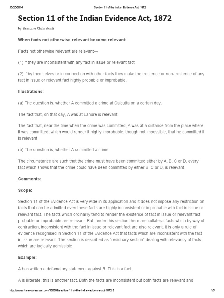 Analysis of Section 11 of the Indian Evidence Act, 1872: When Facts Not ...