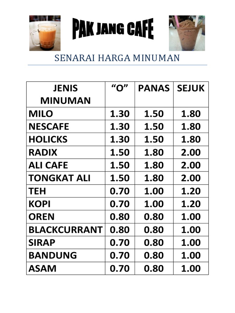 Senarai Harga Minuman Pelbagai Rasa | PDF