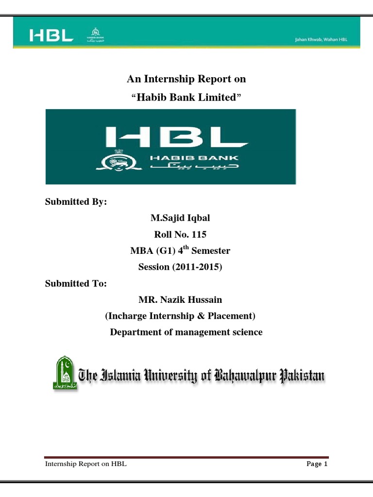 HBL Internship Report | Strategic Management | Deposit Account