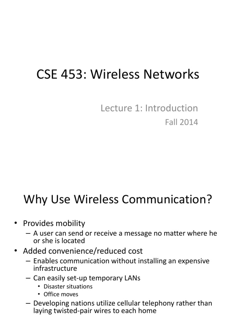 CSE 453 Lecture-1 | PDF | Wireless | Wireless Lan