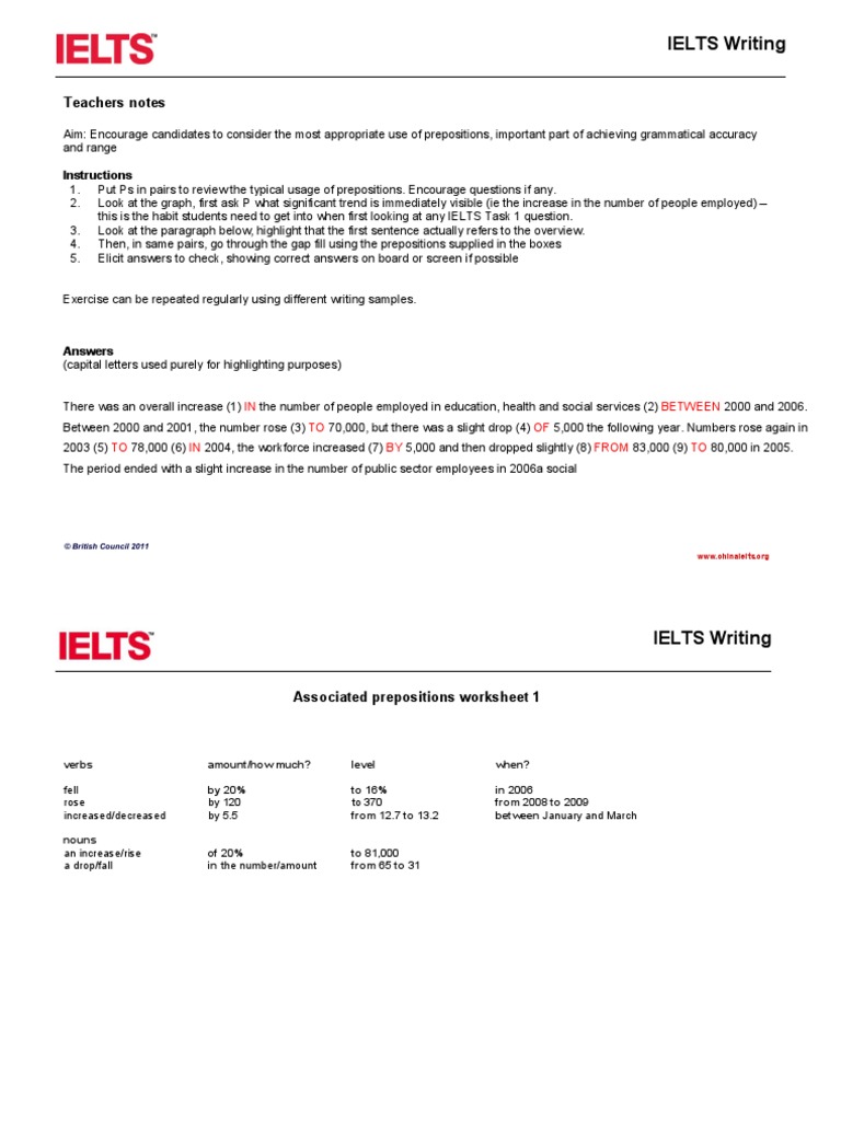Using Prepositions - IELTS Writing Task 1 PDF | PDF | Preposition And ...