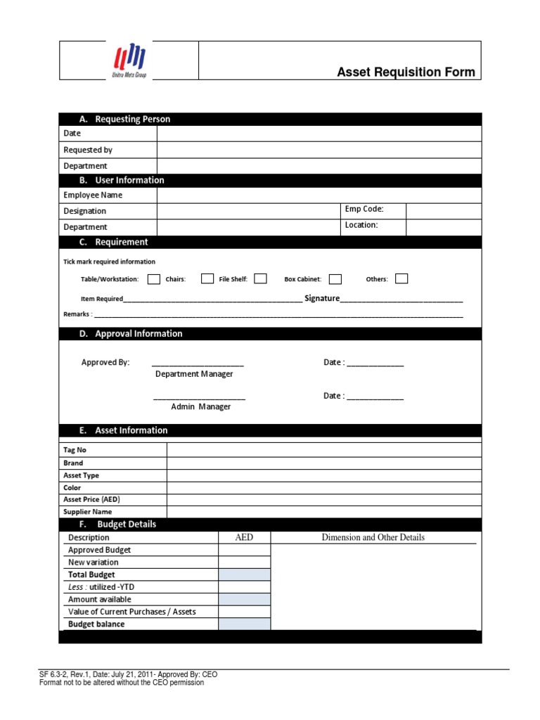 Asset Requisition Form: A. Requesting Person | PDF