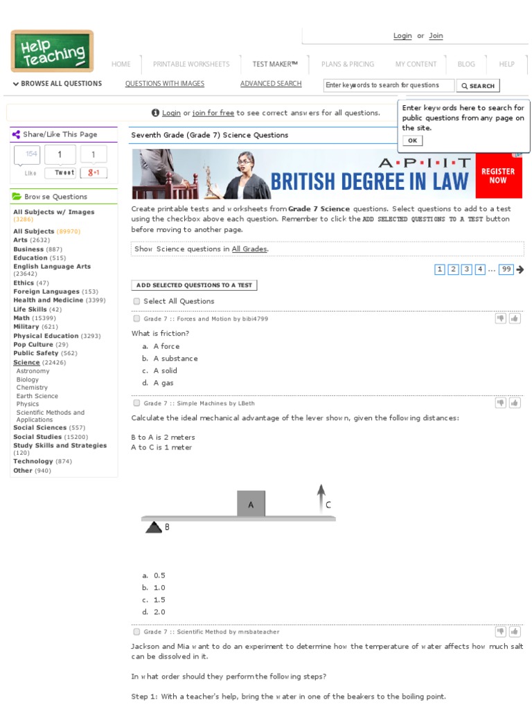 Seventh Grade (Grade 7) Science Tests and Worksheets | PDF | Atmosphere ...