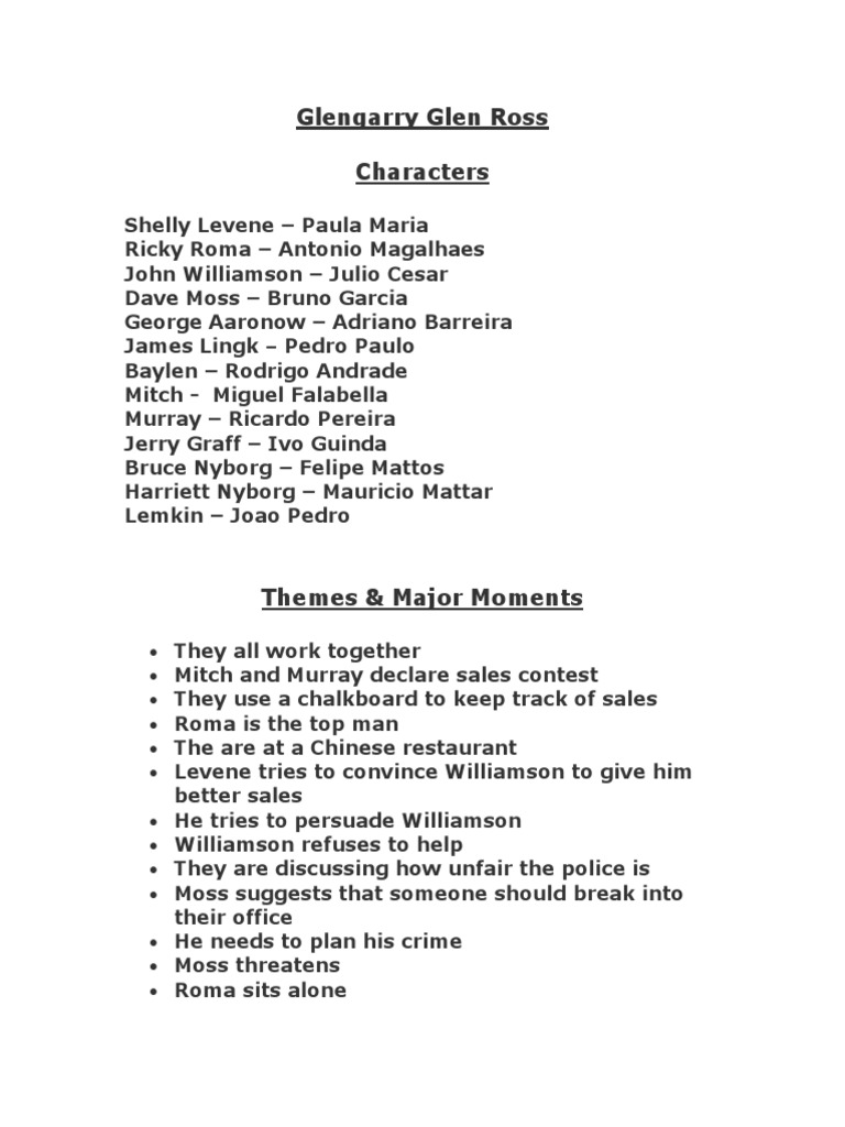 Glengarry Glen Ross Character Guide | PDF | Touring Theatre | Pulitzer ...