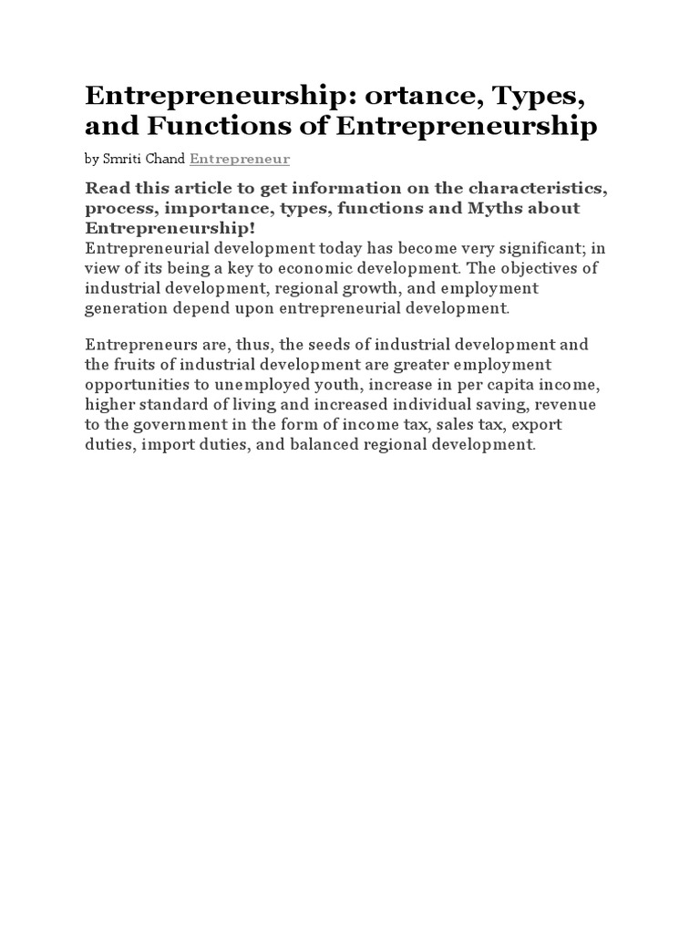 Entrepreneurship: Ortance, Types, and Functions of Entrepreneurship ...