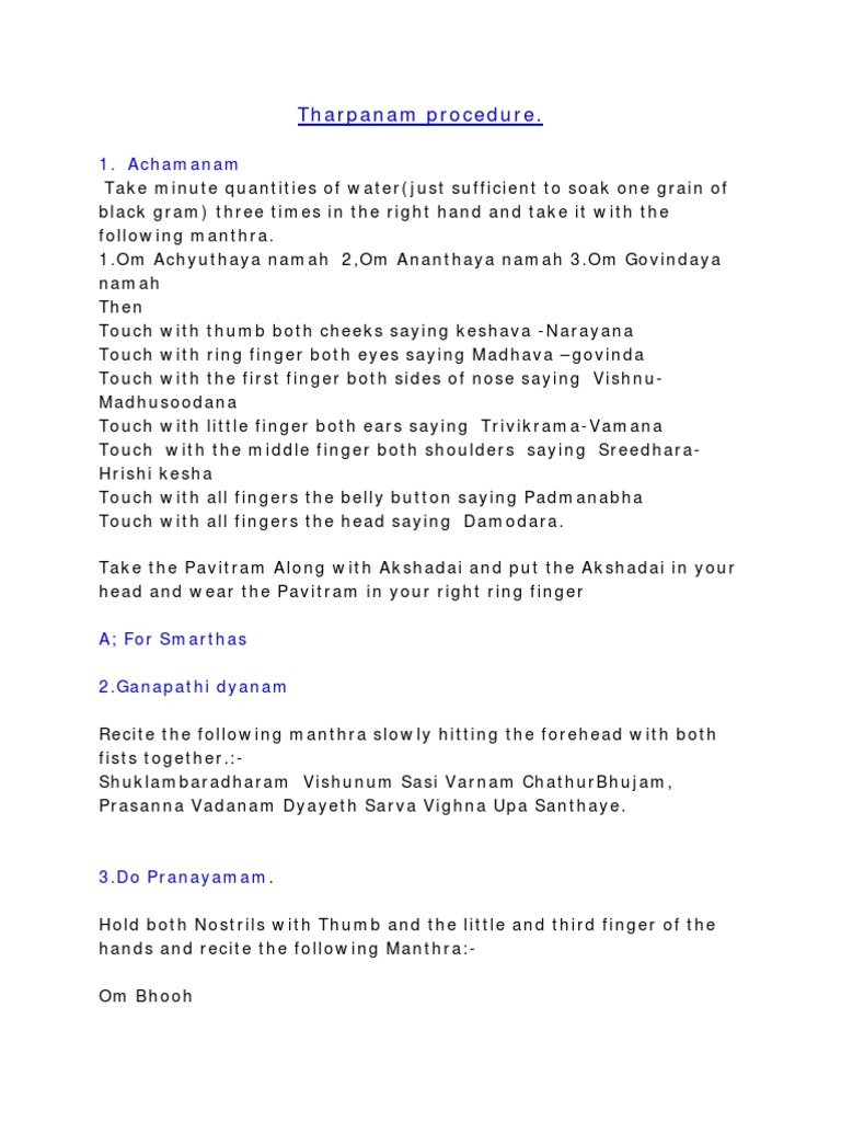 Tharpanam Procedure. | PDF | Hindu Literature | Hindu Texts