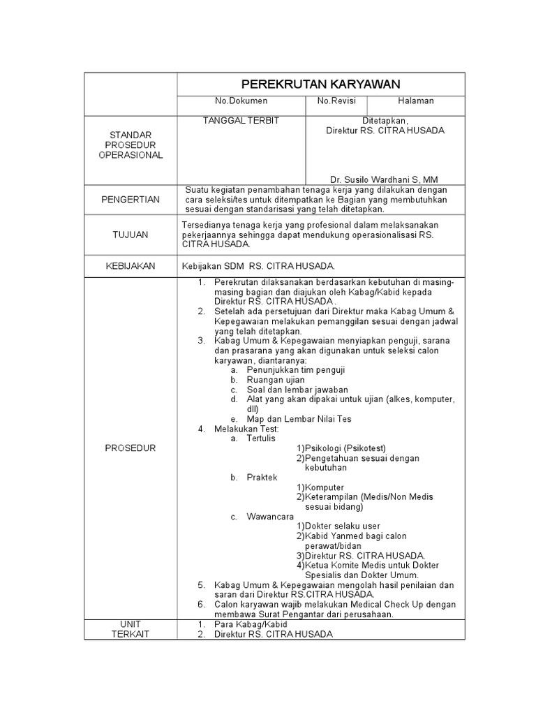 Sop Perekrutan Karyawan | PDF
