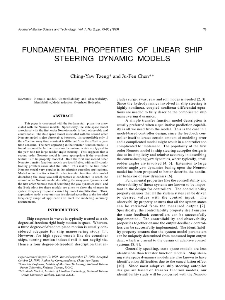 Linier Ship Dynamic Paper | PDF | Flight Dynamics (Fixed Wing Aircraft ...