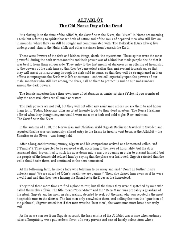 The Old Norse Day of the Dead: The Alfablót Ritual | PDF | Mythology