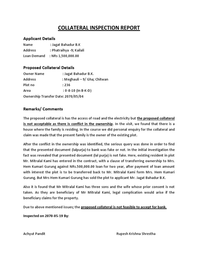 Collateral Inspection Report | PDF