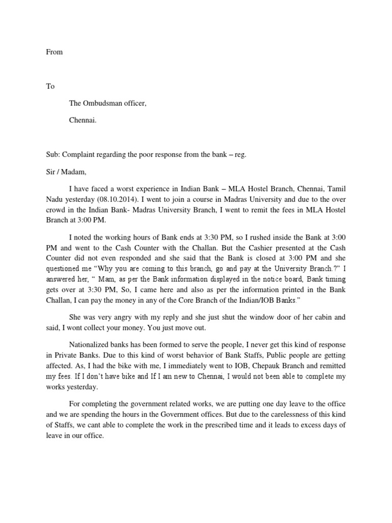 Complaint Letter - Bank | PDF | Business