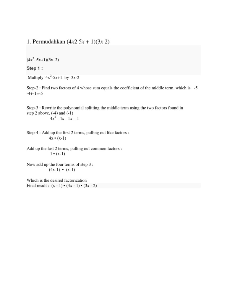 Permudahkan 4x2 5x 1 3x 2 4x 5x 1 3x 2 Step 1 PDF