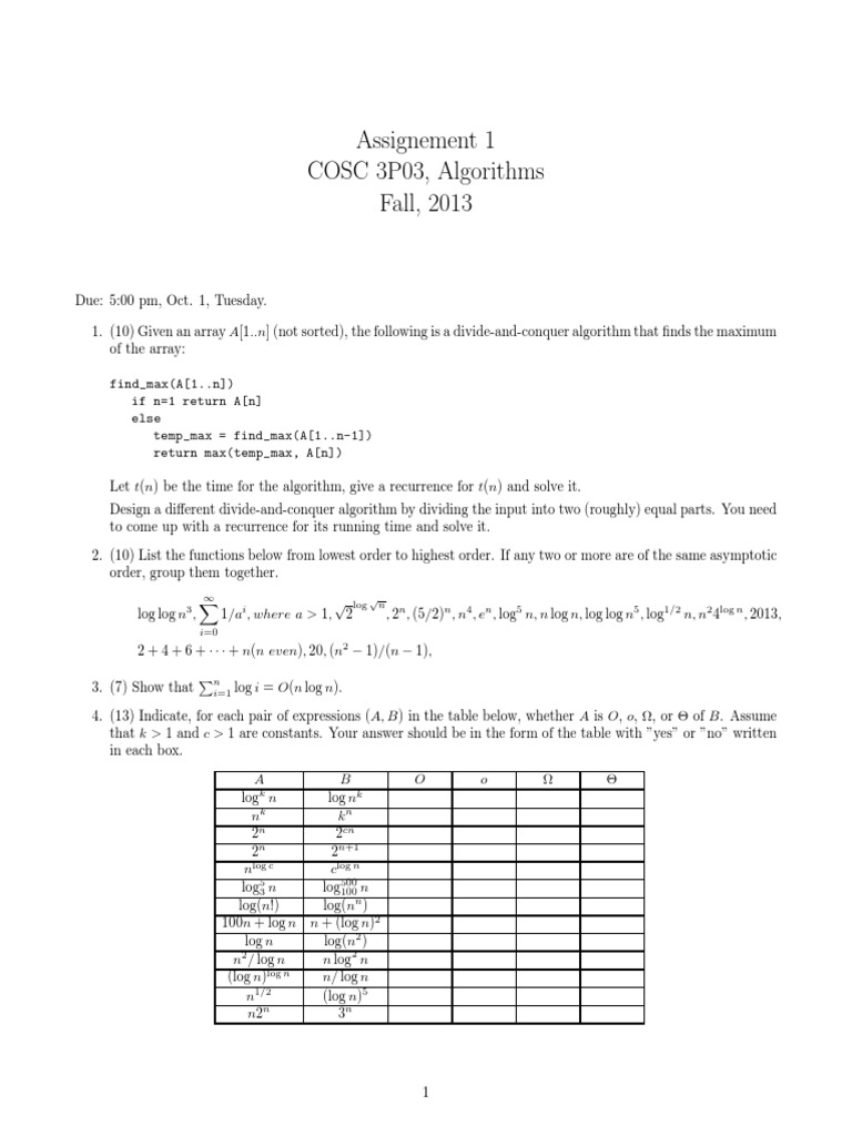 Algorithms Assignment | PDF | Logarithm | Time Complexity