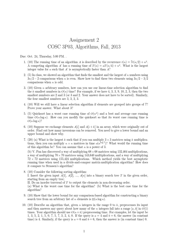 Algorithms Assignment Pdf Time Complexity Theoretical Computer