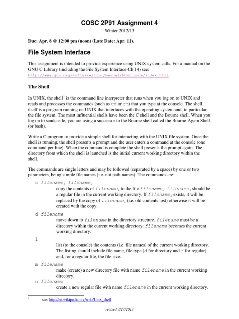 COSC 2P91 Assignment 4: The Shell | PDF | Command Line Interface | Filename