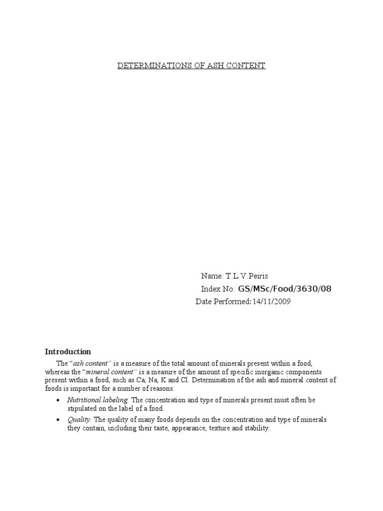 Determination of Ash | PDF