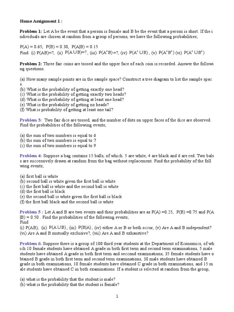 Home Assignment 1: Problem 1 | PDF | Probability | Probability And Statistics