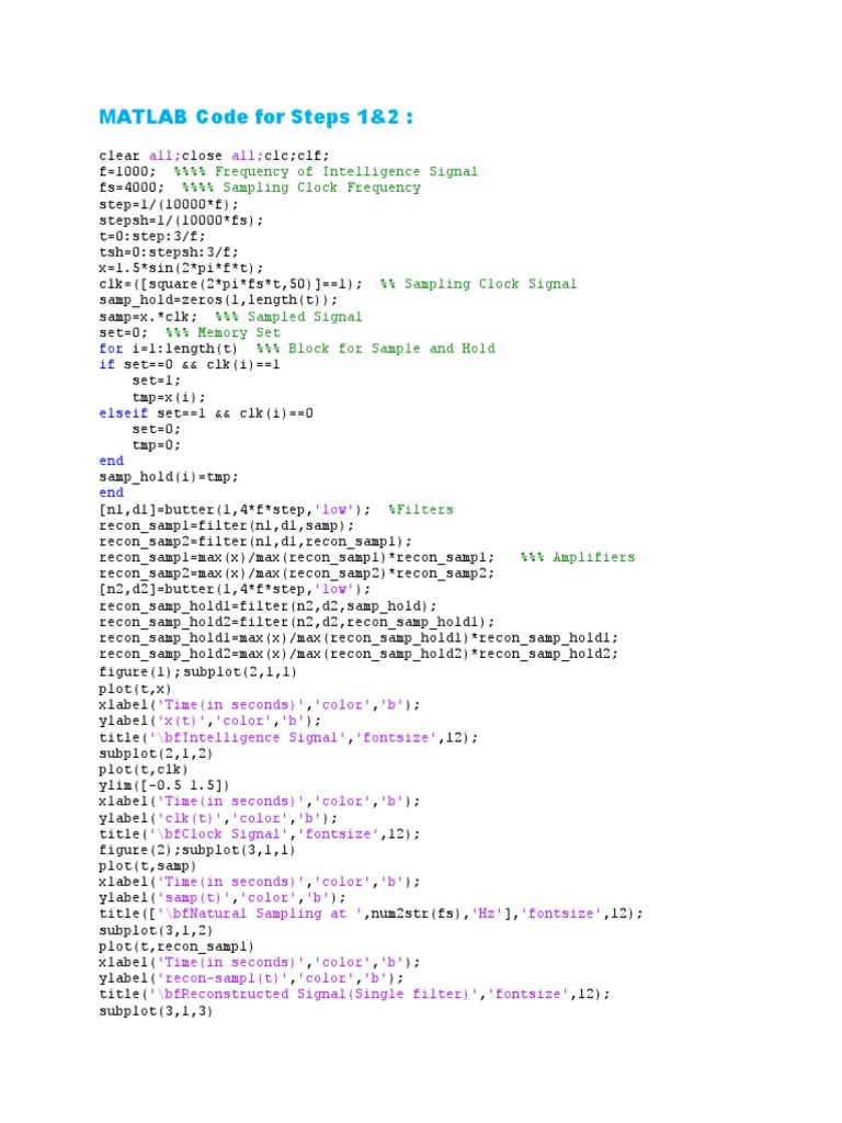 Matlab Code | PDF | Sampling (Signal Processing) | Filter (Signal ...
