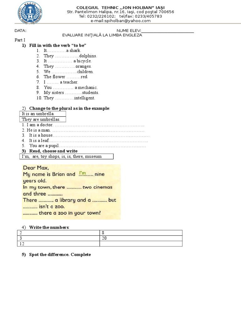 1) Fill in With The Verb "To Be" | PDF | Wellness