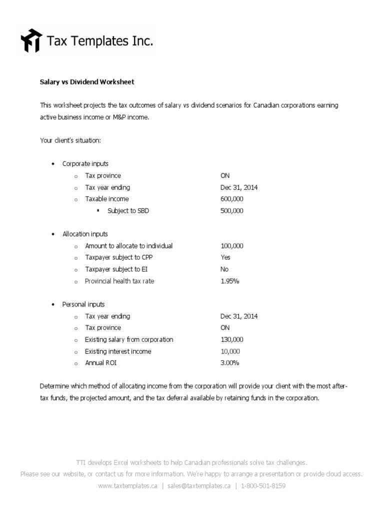 Salary Vs Dividend Worksheet | PDF | Income | Services (Economics)