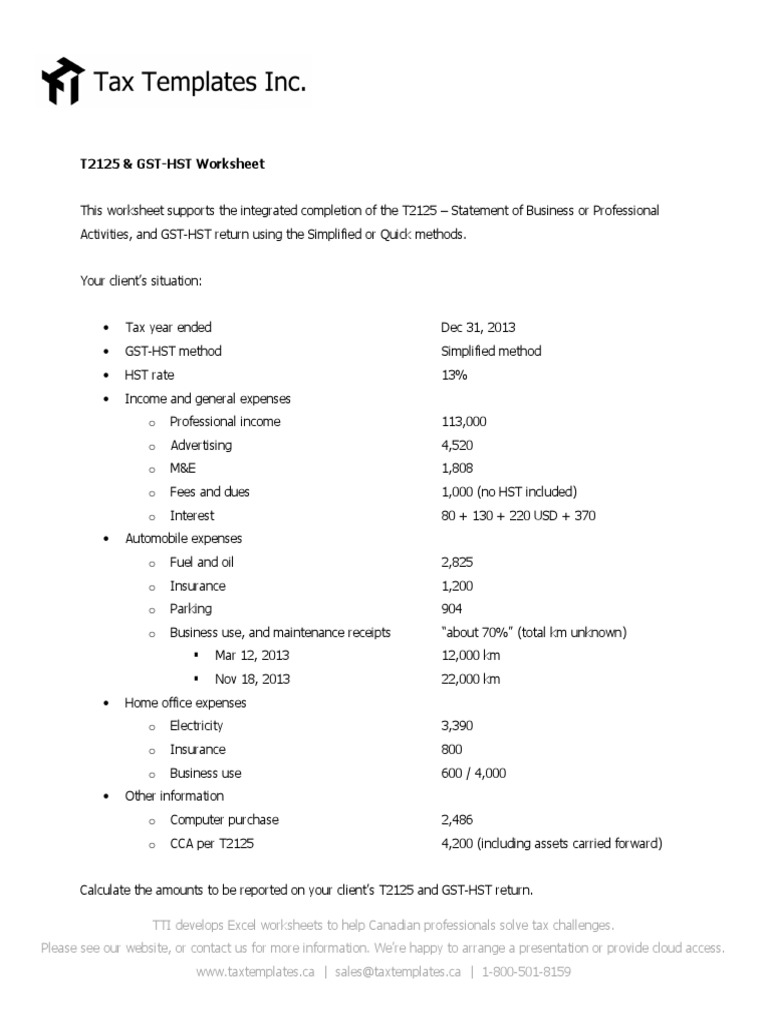 T2125 and GST-HST Worksheet | PDF | Politics Of Canada | Taxes