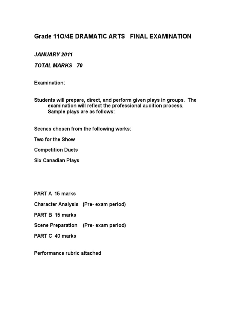Grade 11 Dramatic Arts Exam Guide | PDF | Language Arts & Discipline ...