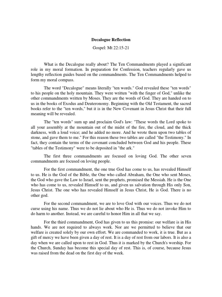 Decalogue Reflection | PDF | Ten Commandments | Religious Belief And Doctrine