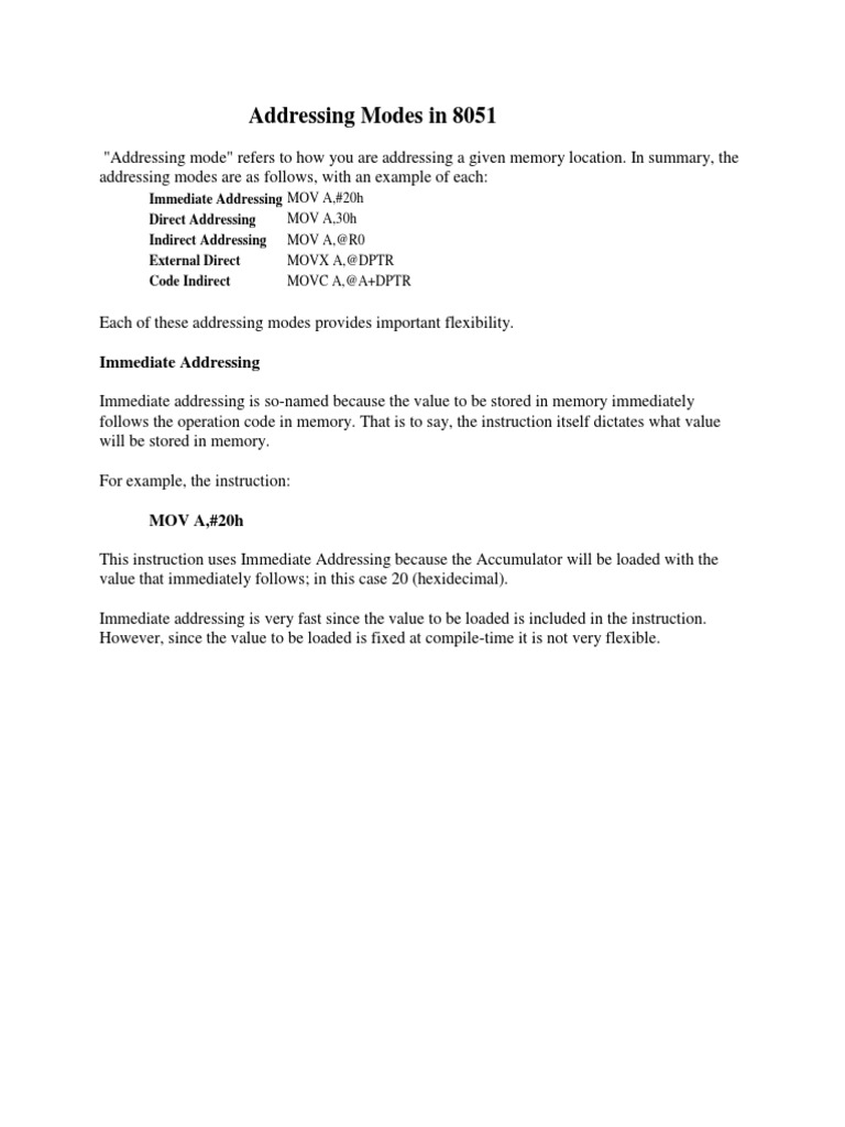 Addressing Modes in 8051 | PDF | Random Access Memory | Electrical Engineering
