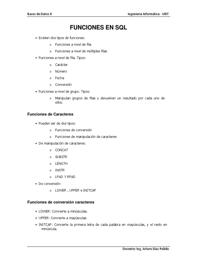 Funciones en Transact SQL PDF | Descargar gratis PDF | SQL | Notación