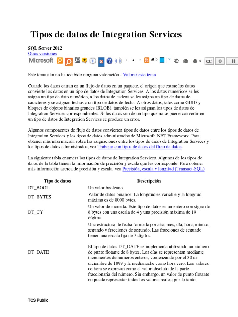 Tipos de Datos de Integration Services | PDF | Tipo de datos | Byte