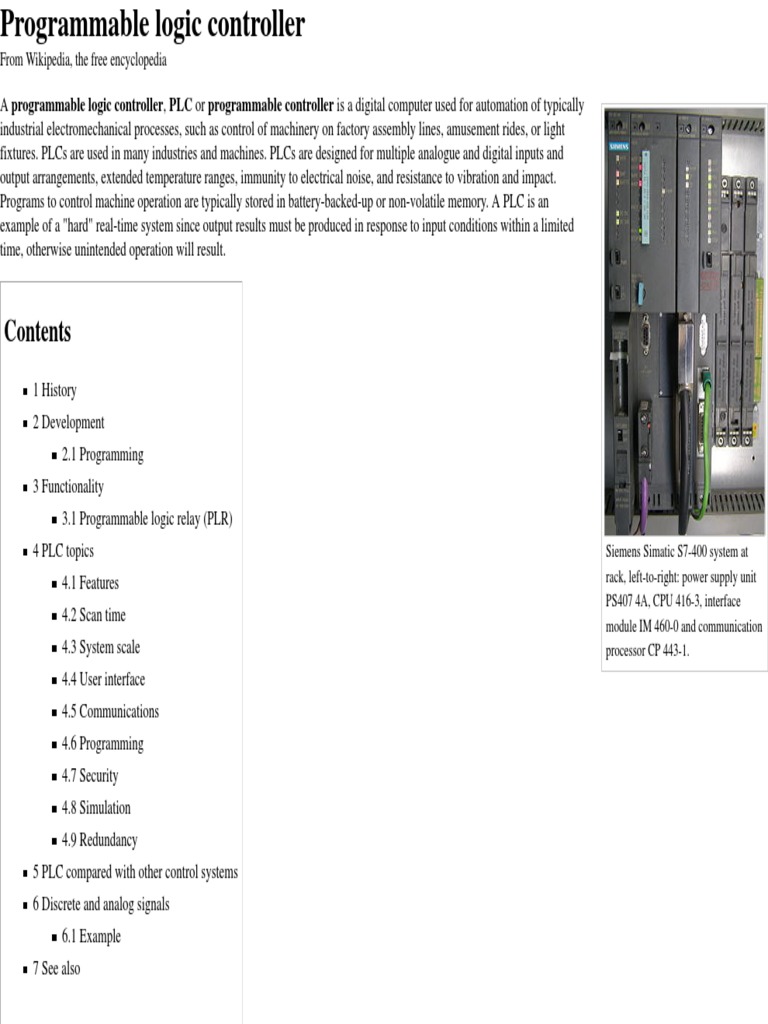 Programmable Logic Controller - Wikipedia, The Free Encyclopedia | PDF | Programmable Logic ...