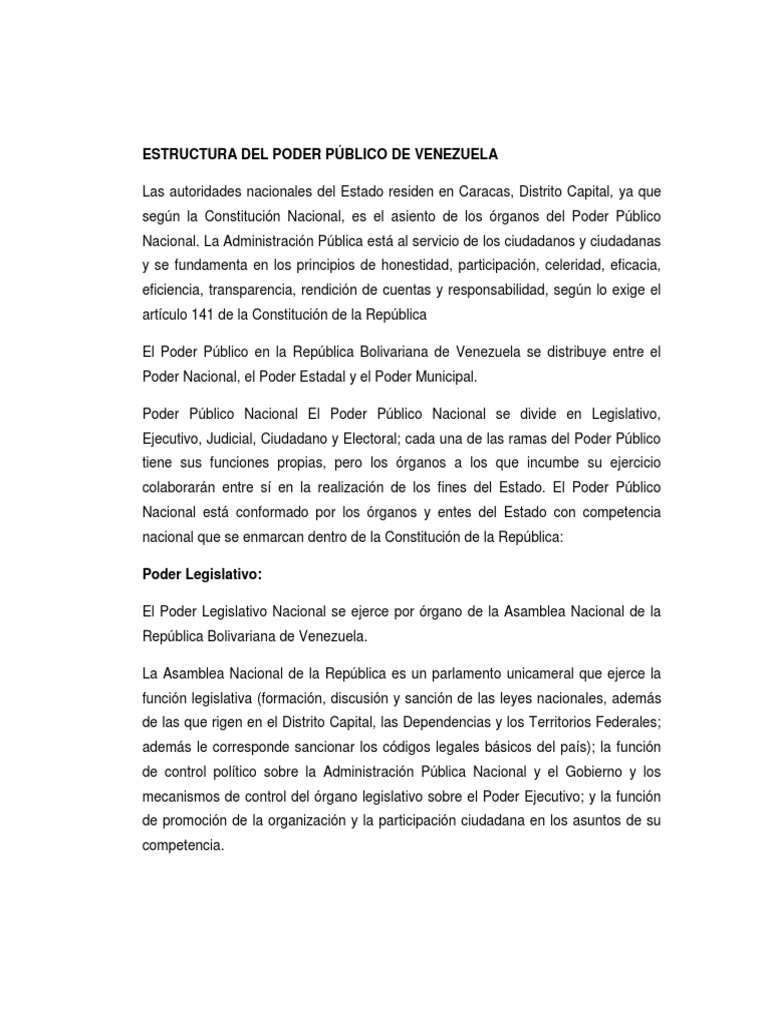 Estructura del Poder Público en Venezuela | PDF | Elecciones | Esfera ...