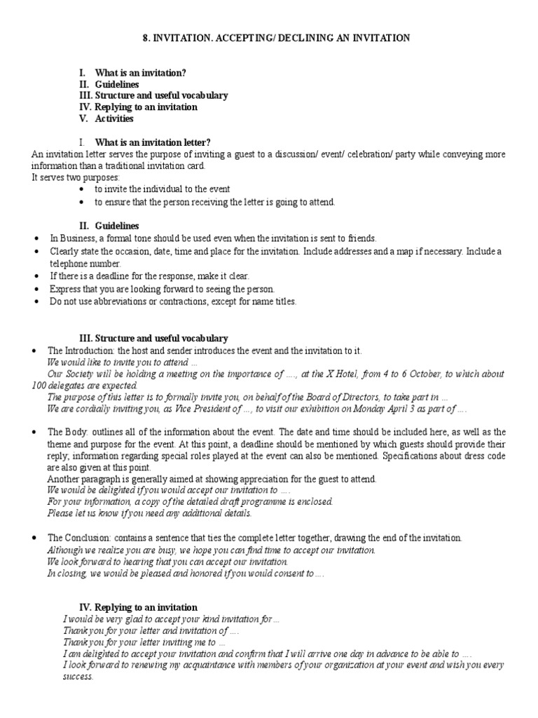 Invitation. Declining An Invitation | PDF