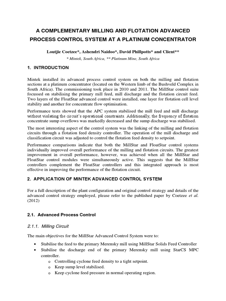 A Complementary Milling and Flotation Advanced Process Control System ...