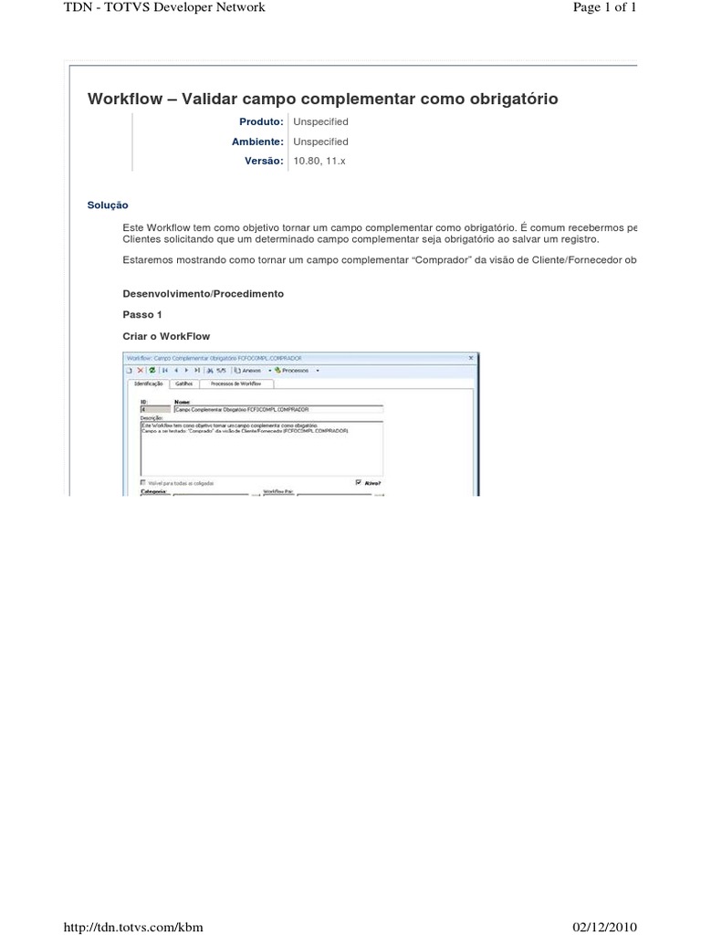 Validar Campo Complementar Como Obrigatorio PDF | PDF
