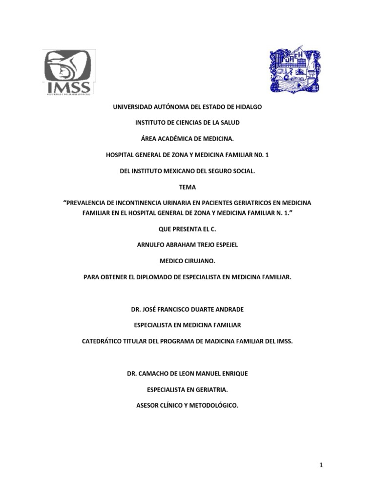 Protocolo Incontinencia Urinaria. | PDF | Vejez | Vejiga urinaria