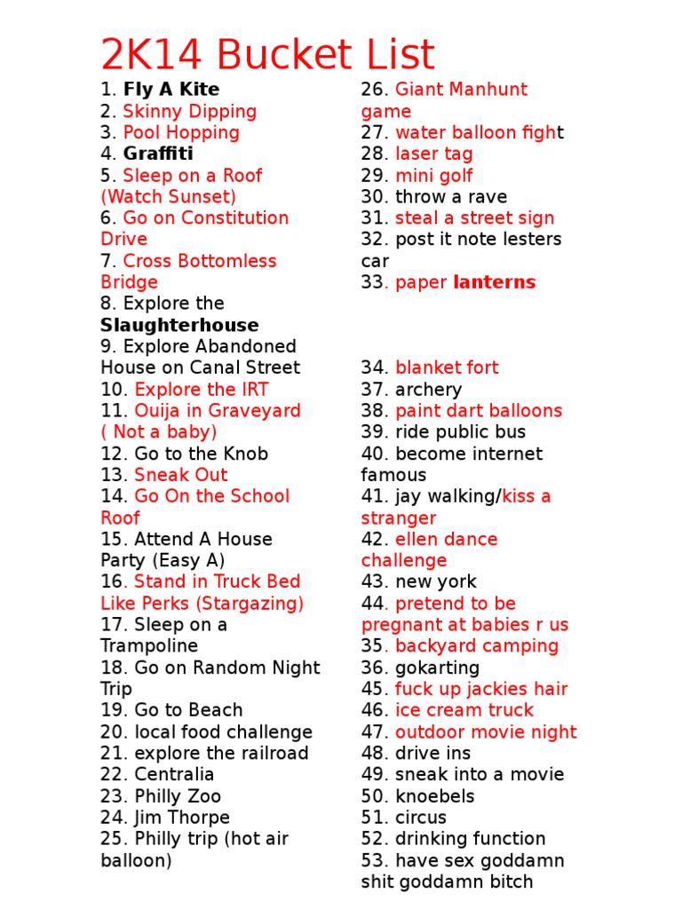 Summer 2k14 Bucket List