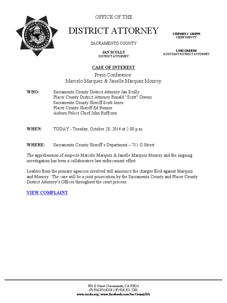 Sacramento DA Press Conference on Marquez Case | PDF