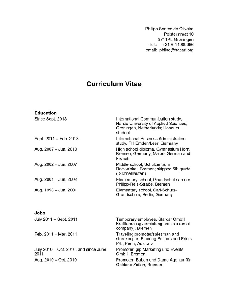 Curriculum Vitae: Education | PDF | Foreign Language Studies