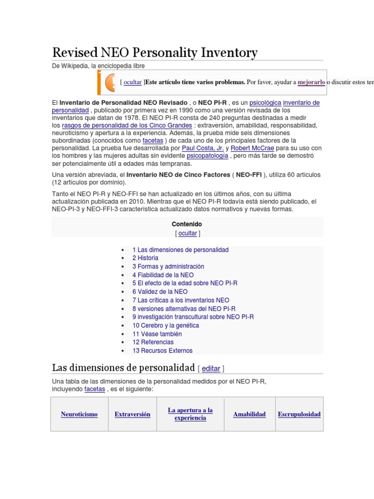 Revised NEO Personality Inventory | PDF | Wikipedia | Ciencias del ...