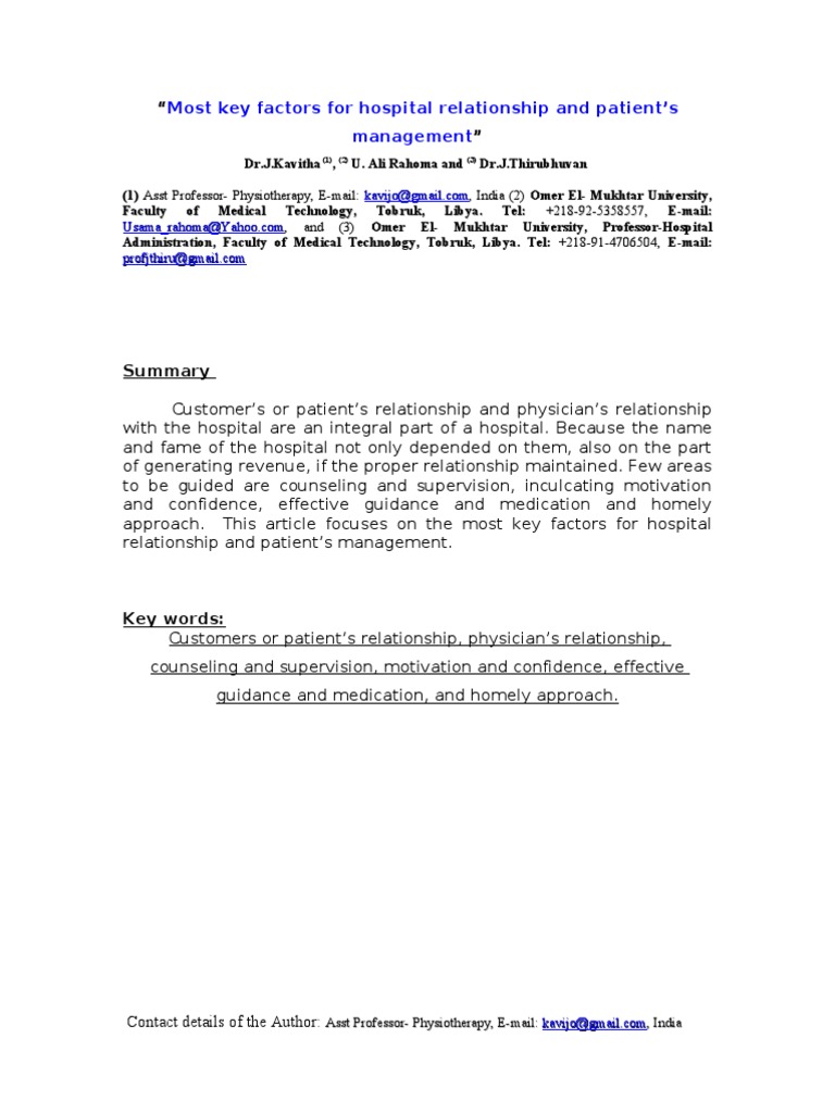 Key Factors in Hospital-Patient Relations | PDF | Pharmacy | Hospital