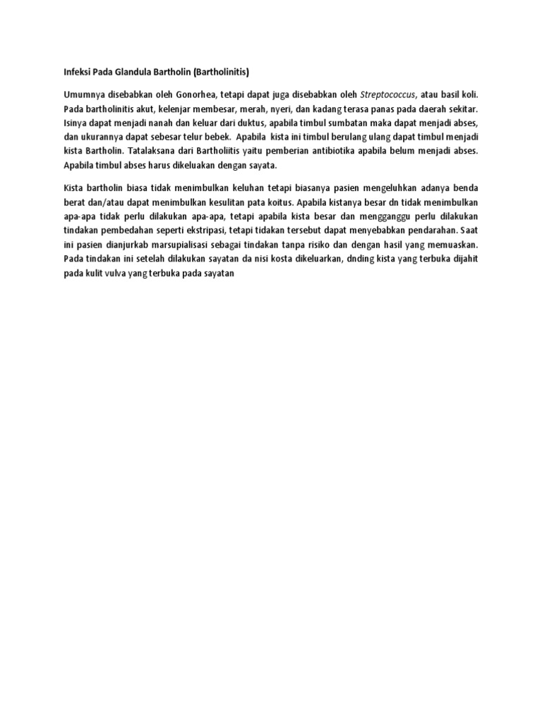 Infeksi Pada Glandula Bartholin (Bartholinitis) | PDF