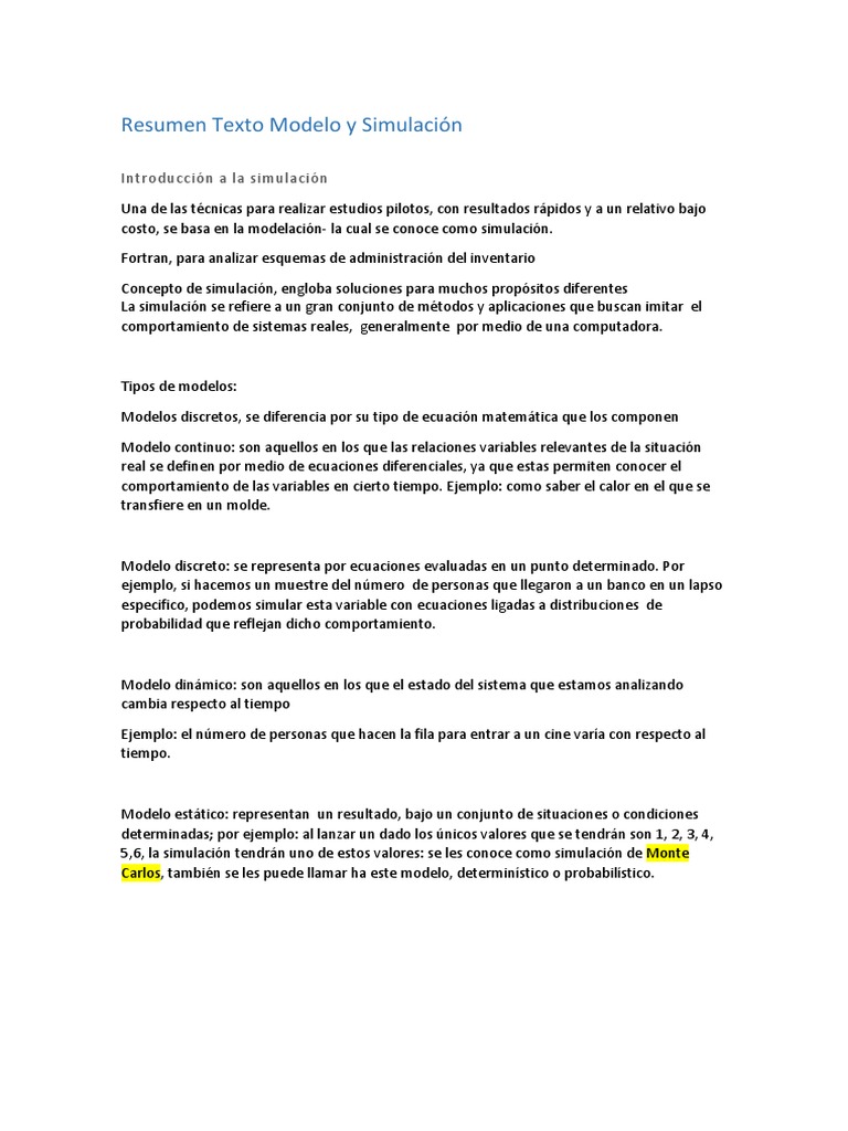Resumen Modelo y Simulación | PDF | Simulación | Estadísticas