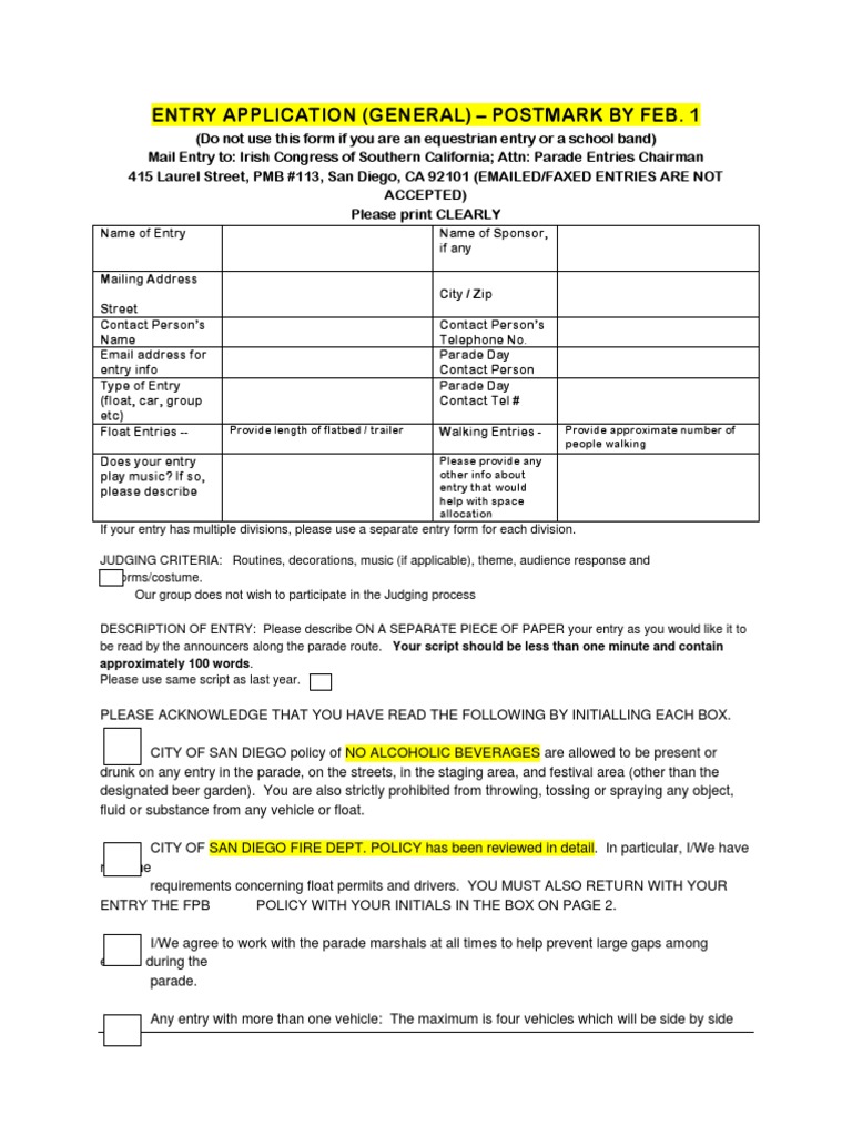 Parade Entry Form for Participants | PDF | Government | Business